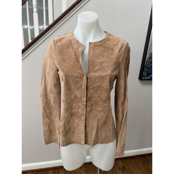 ecru | Tops | Ecru 0 Suede Leather Perforated Laser Cut Snap Down Shirt Jacket Tan Size S | Poshmark